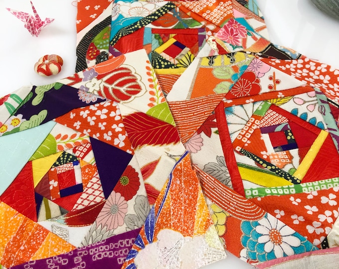 Vintage Kimono Patchwork Blocks 1pc 20x20cm Silk / Kimono Upcycled Old ...