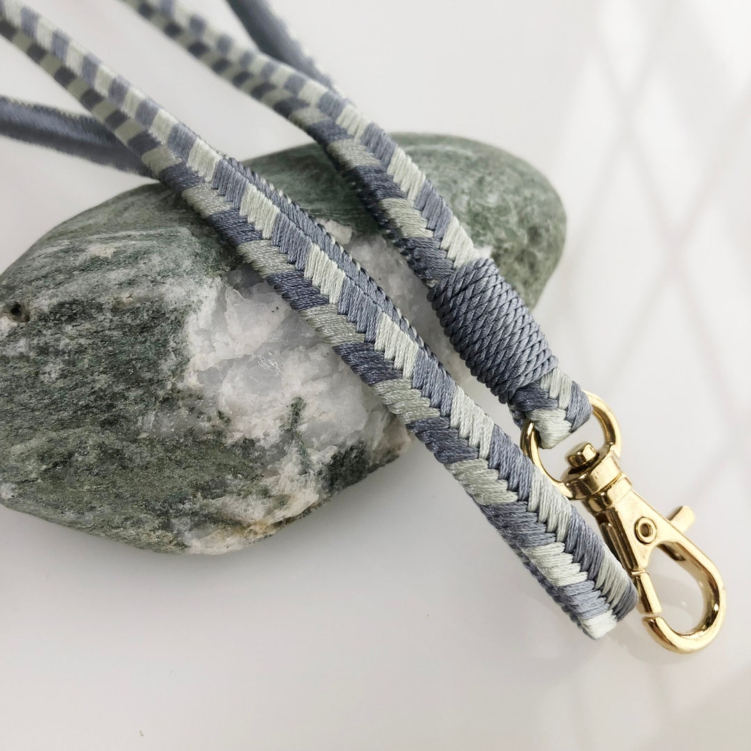 Authentic Silk Kumihimo Neck Strap With Arrowhead Pattern and Metal Fittings #4 Gray/made in ...