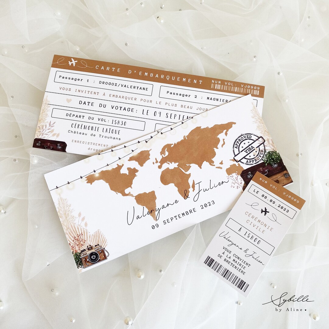 Airplane Ticket Wedding Invitation, France Wedding Invitation, Wedding ...