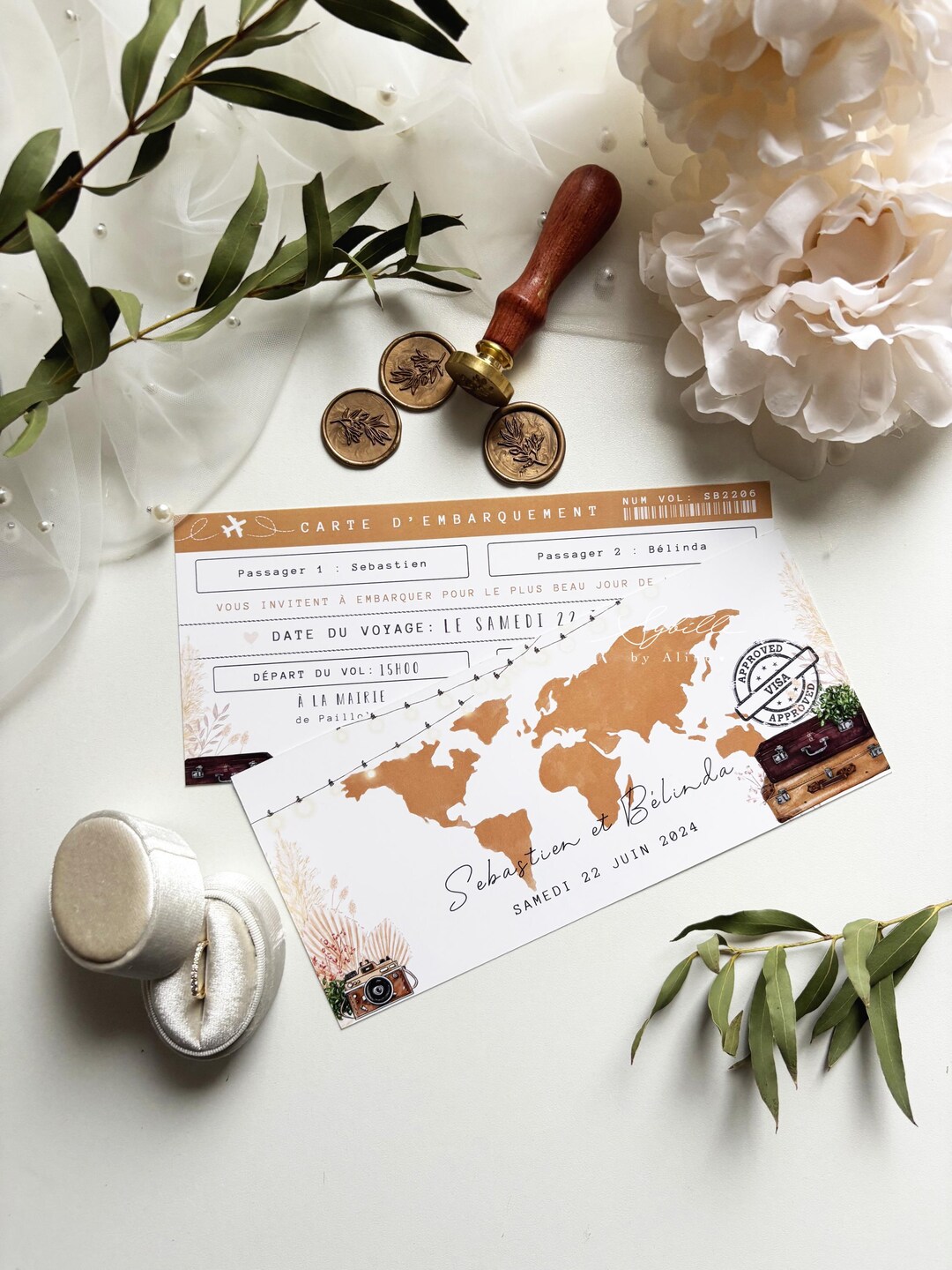 Airplane Ticket Wedding Invitation, France Wedding Invitation, Wedding ...