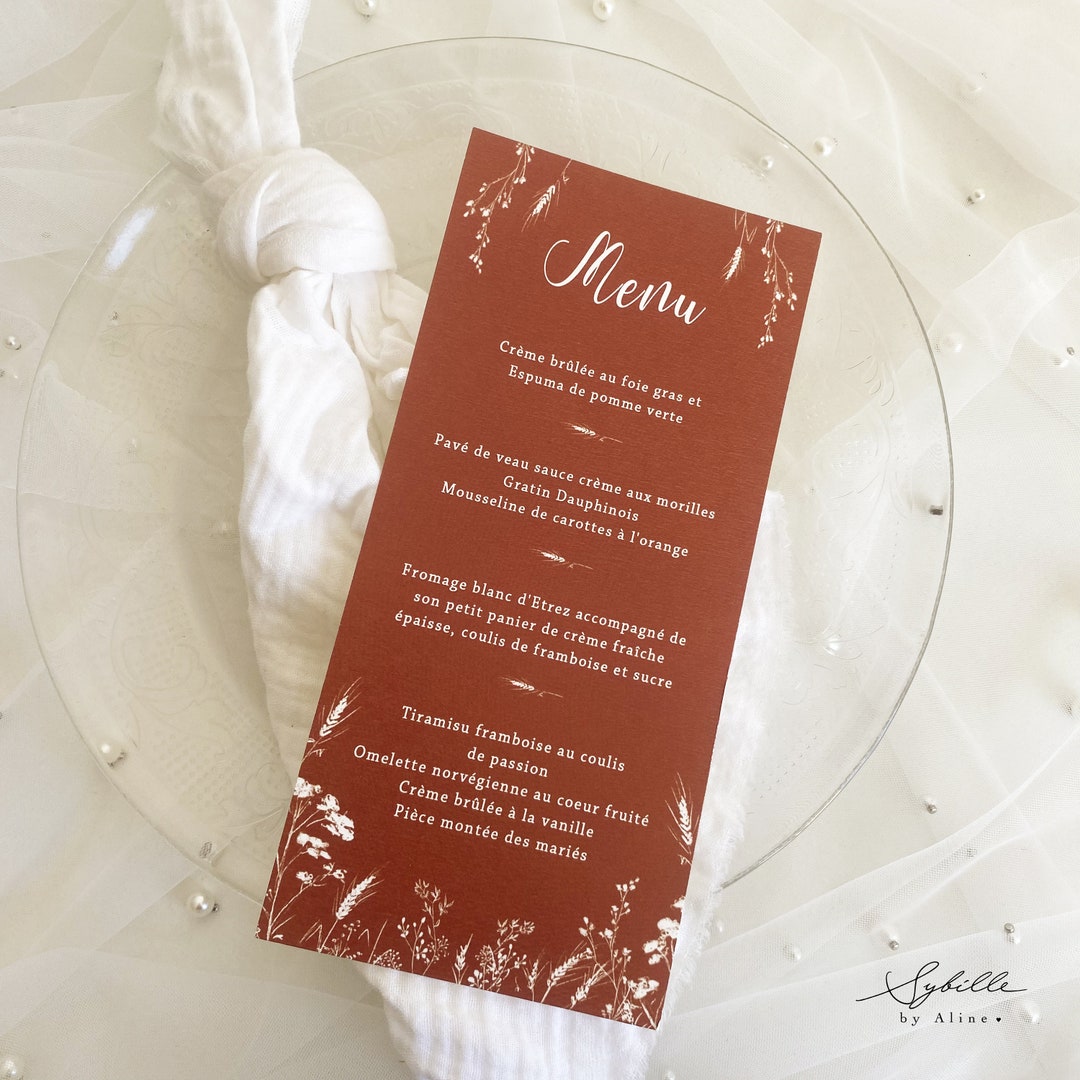 Menu Mariage Menus Menu Terracotta Plan De Table Menus - Etsy