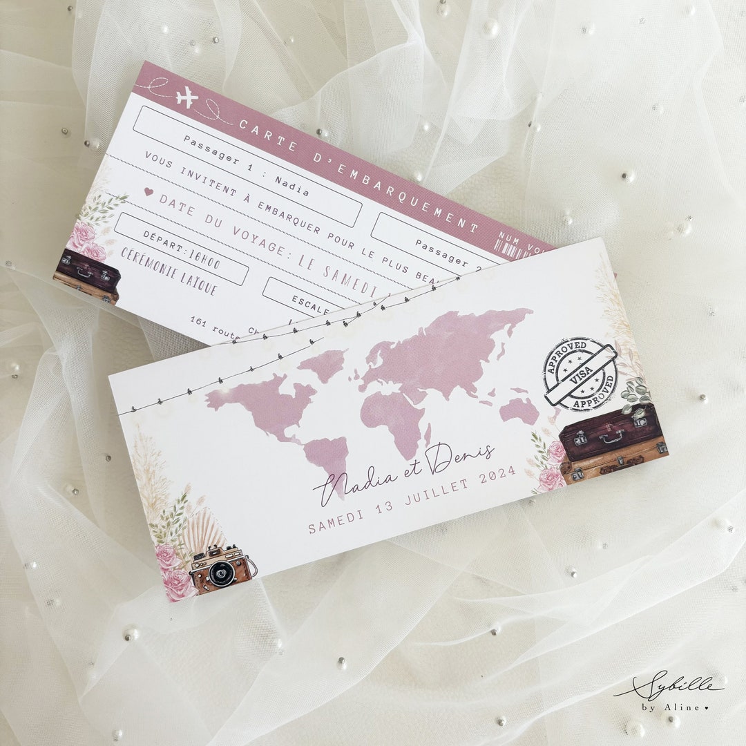 Wedding Invitation Plane Ticket, Wedding Invitation France, Wedding ...
