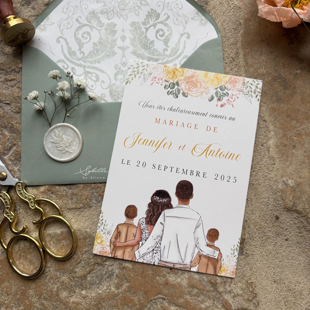 Faire-part Mariage, Faire-part dessin famille, Faire-part France ...