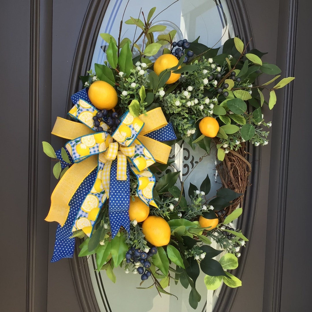 Lemon and Blueberry Wreath, Summer Wreath for Front Door, Fruit ...