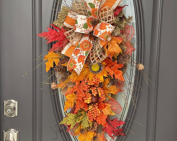 Fall Swag With Sunflowers and Maple Leaves Sunflower Wreath for Front ...