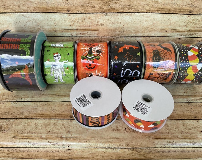 8-rolls Halloween Wired Ribbon Bundle Kids Candy Ribbon for Wreaths ...