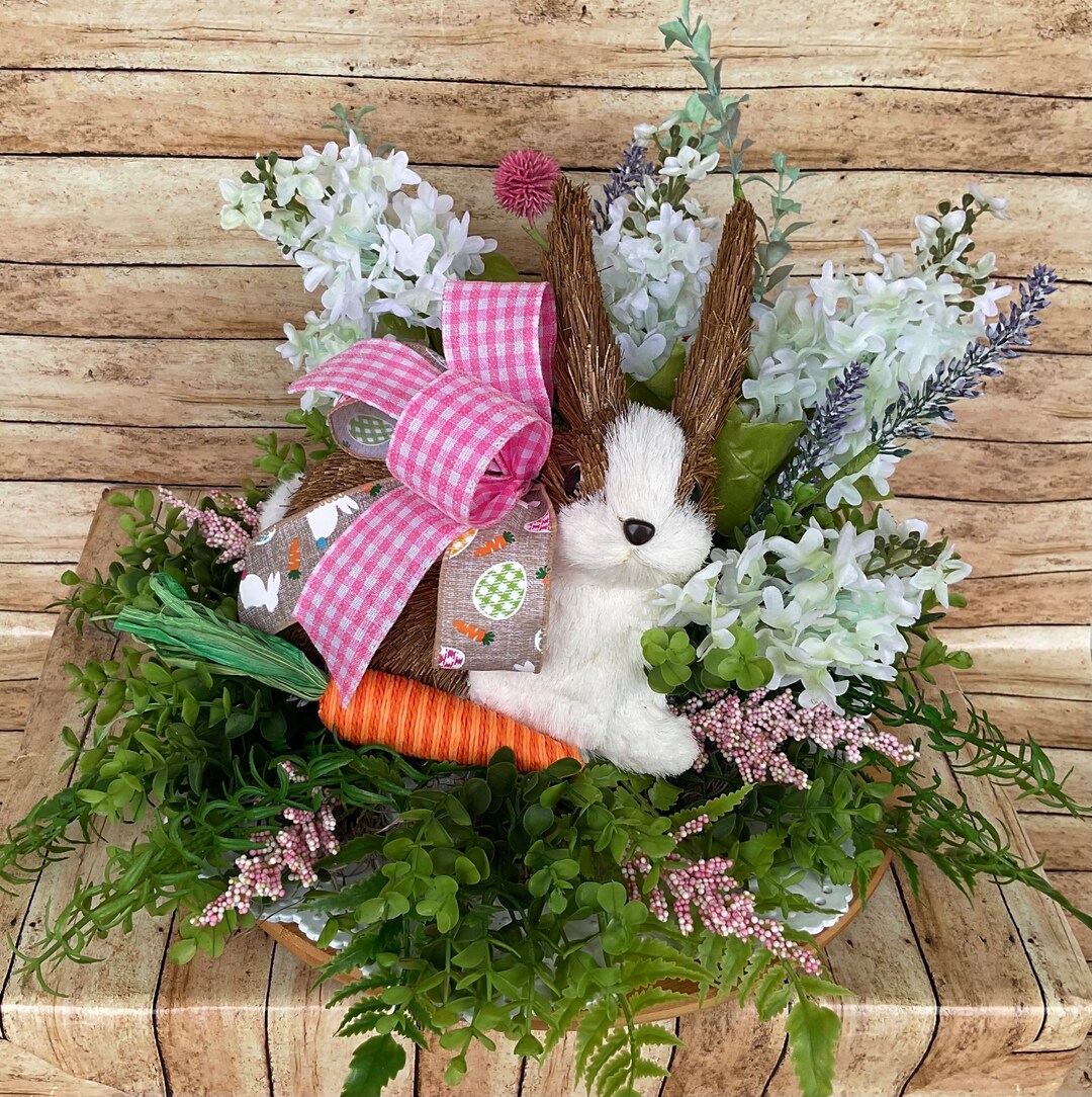 Easter Bunny Floral Centerpiece: Handmade Spring Rabbit Arrangement ...