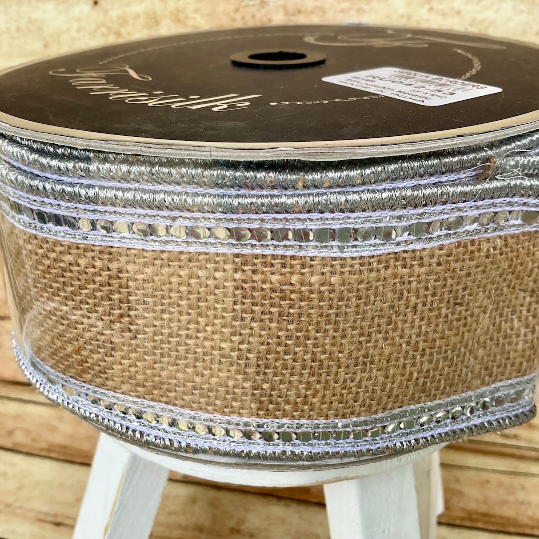 2.5-inch Farrisilk Jute Sequin Borders Wired Ribbon Luxury Ribbon for ...