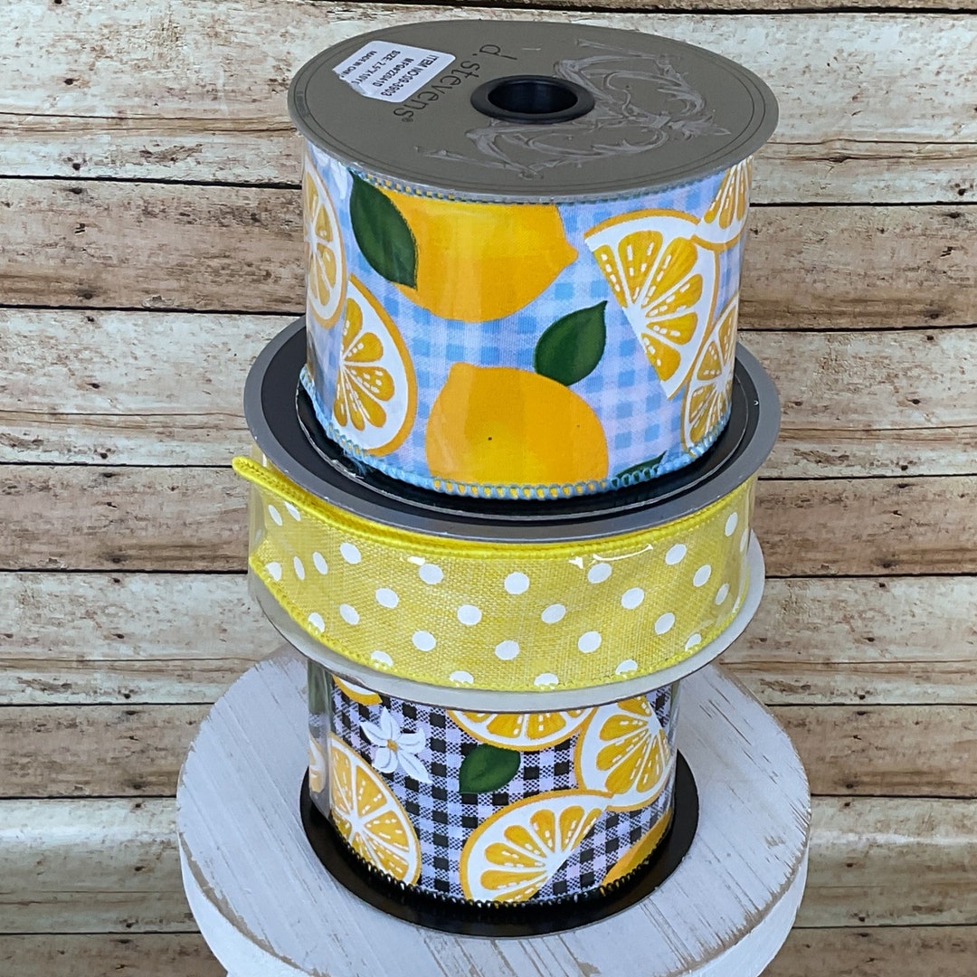Farrisilk D. Stevens Designer Lemons Ribbon Bundle Lot 3 Rolls of Wired ...