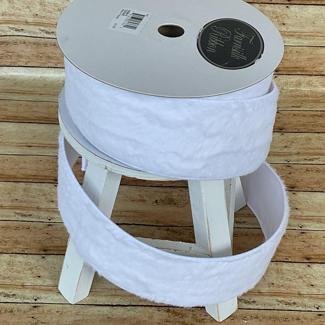 2.5" White Faux Fur Wired Ribbon, Designer Ribbon, Ribbon for Wreaths ...