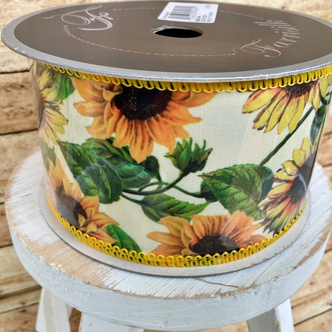 2.5-inch Yellow Sunflower Wired Ribbon Farrisilk Luxury Ribbon for ...