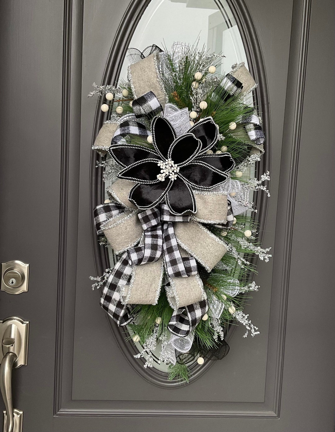 Elegant Teardrop Swag: Black Flannel Poinsettia Front Door Decor - Etsy