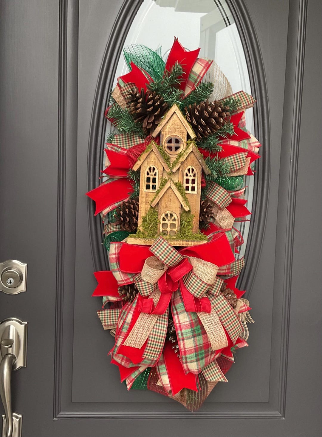 Church Swag for Front Door, Rustic Evergreen Swag, Deco Mesh Wreath ...
