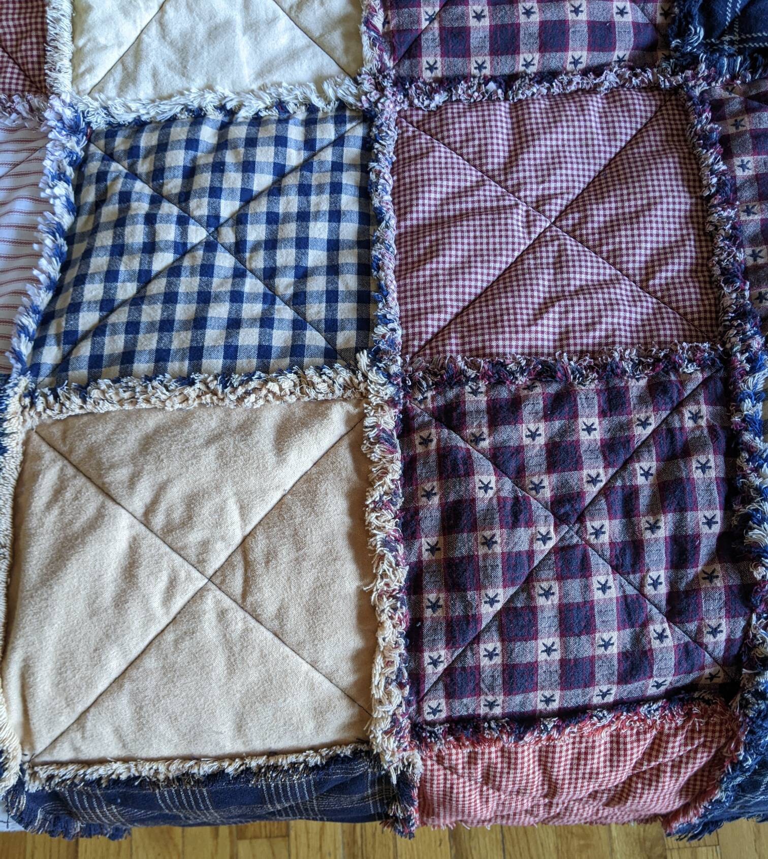 Country Farmhouse Large Block Rag Quilt, Blanket, Comforter, Throw ...