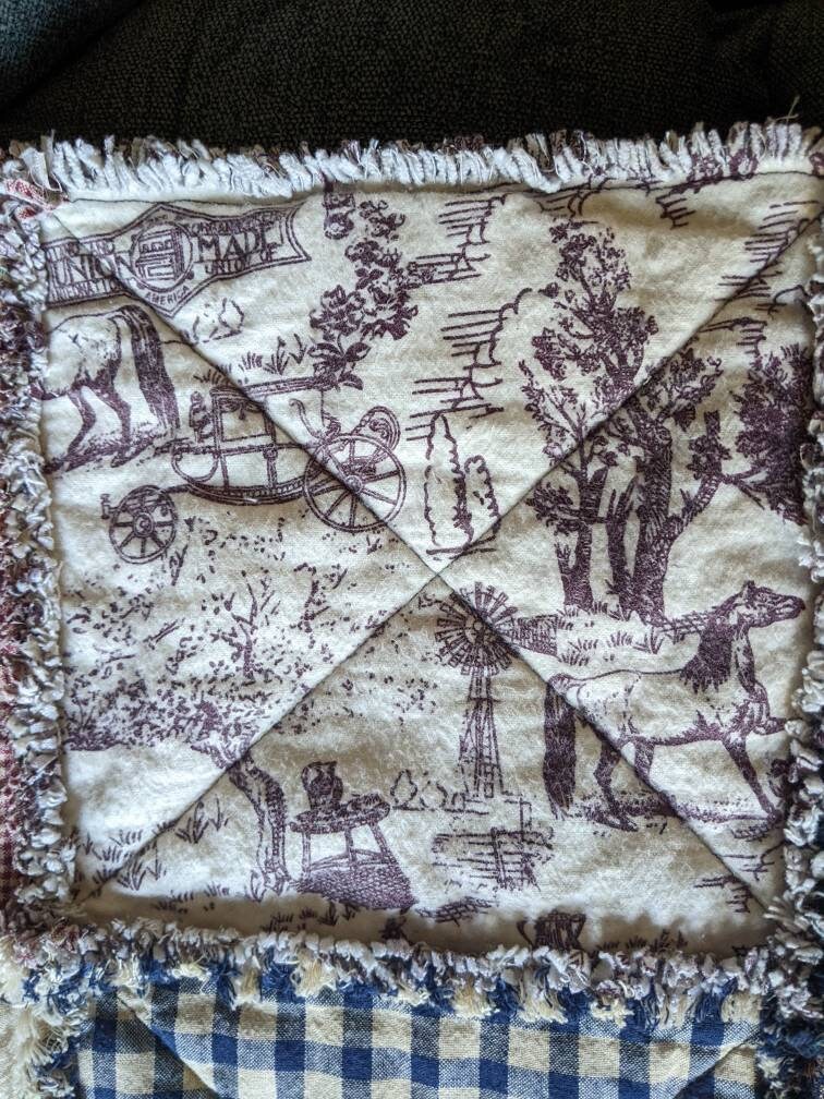 Country Farmhouse Large Block Rag Quilt, Blanket, Comforter, Throw ...