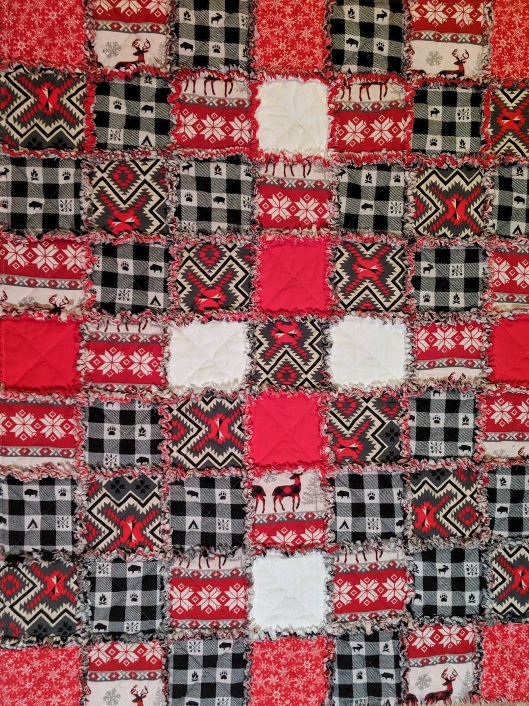 Cozy Cabin Christmas Rag Quilt, Rag Quilt, Rag Quilt Throw, Patchwork ...