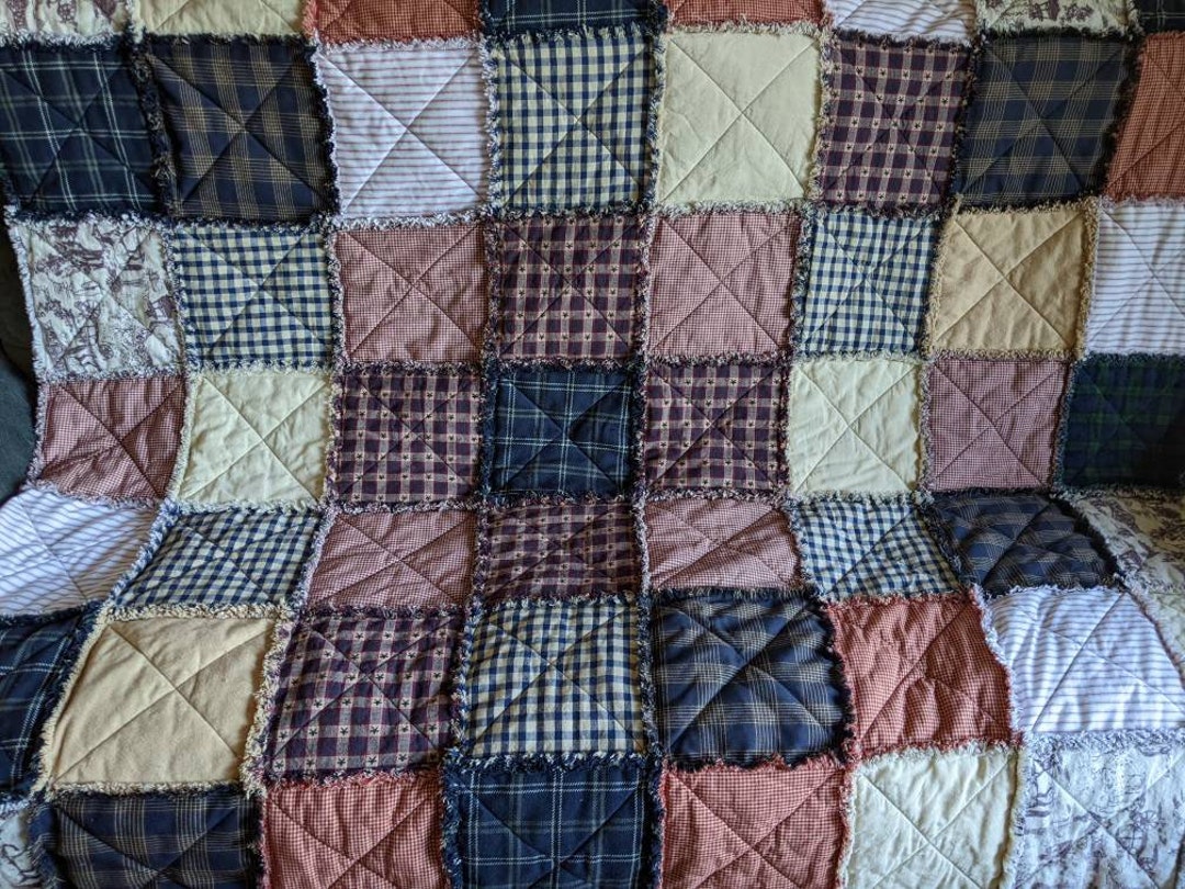 Country Farmhouse Large Block Rag Quilt, Blanket, Comforter, Throw ...