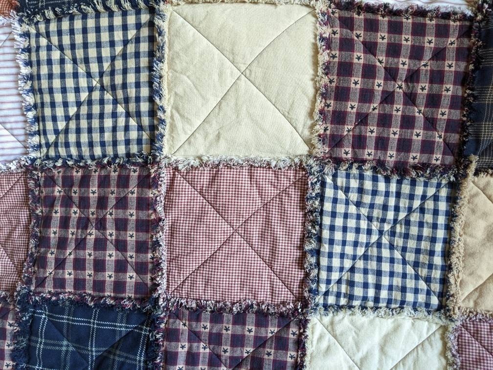 Country Farmhouse Large Block Rag Quilt, Blanket, Comforter, Throw ...