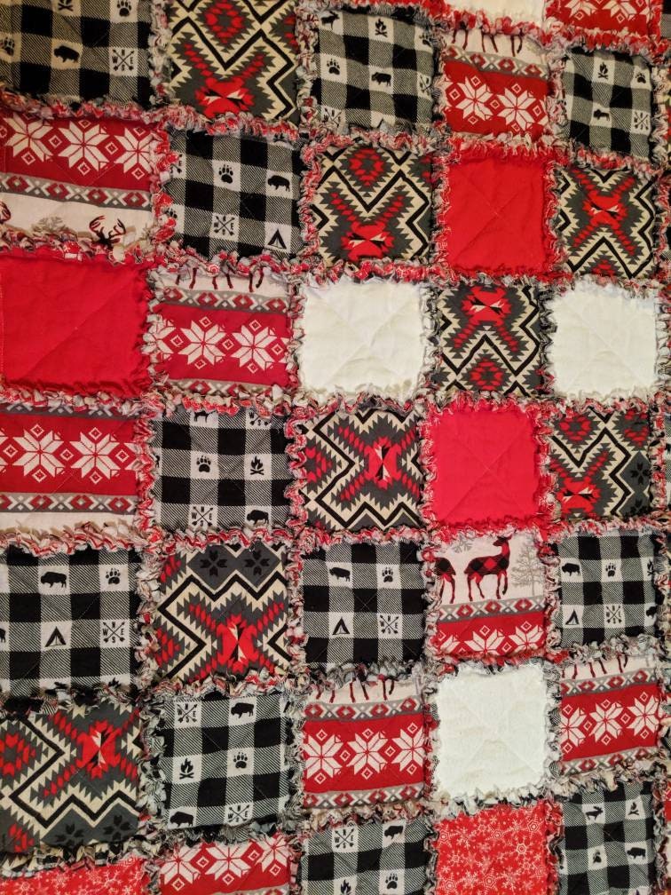 Cozy Cabin Christmas Rag Quilt, Rag Quilt, Rag Quilt Throw, Patchwork ...