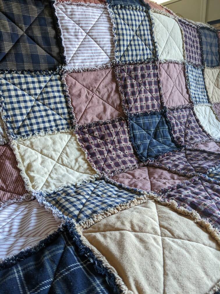 Country Farmhouse Large Block Rag Quilt, Blanket, Comforter, Throw ...