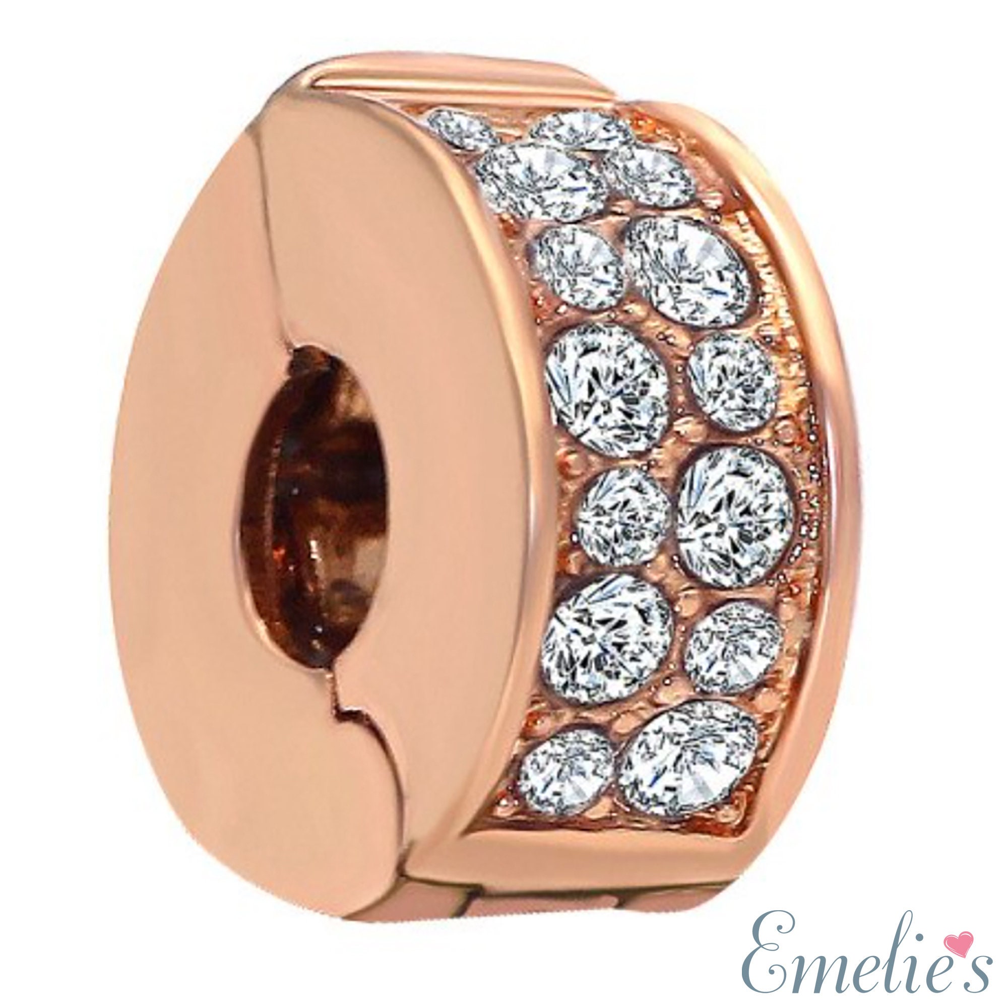 Stopper Spacer Clip Charm. Rose Gold Double Line. Stopper Charm Fits ...