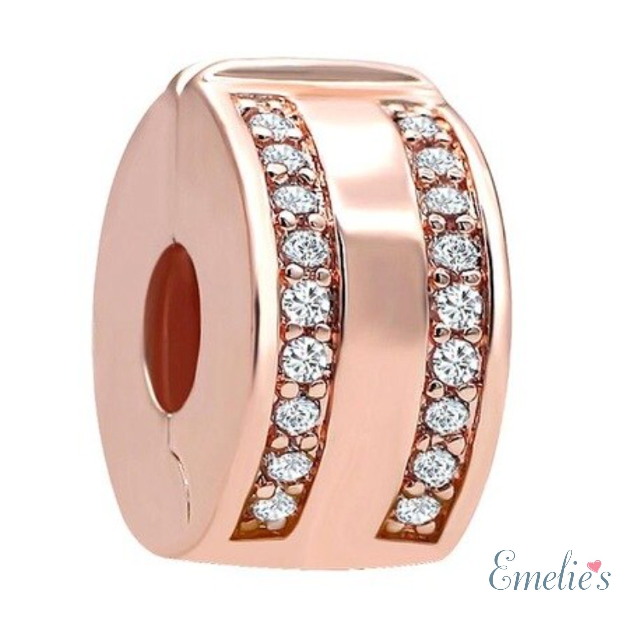 Stopper Spacer Clip Charm. Rose Gold Double Line. Stopper Charm Fits ...