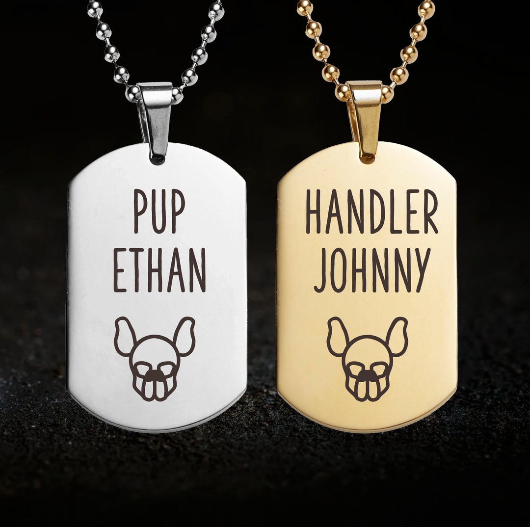 Set of 2, Pup and Handler Necklace Set, Personalised With a Name of ...