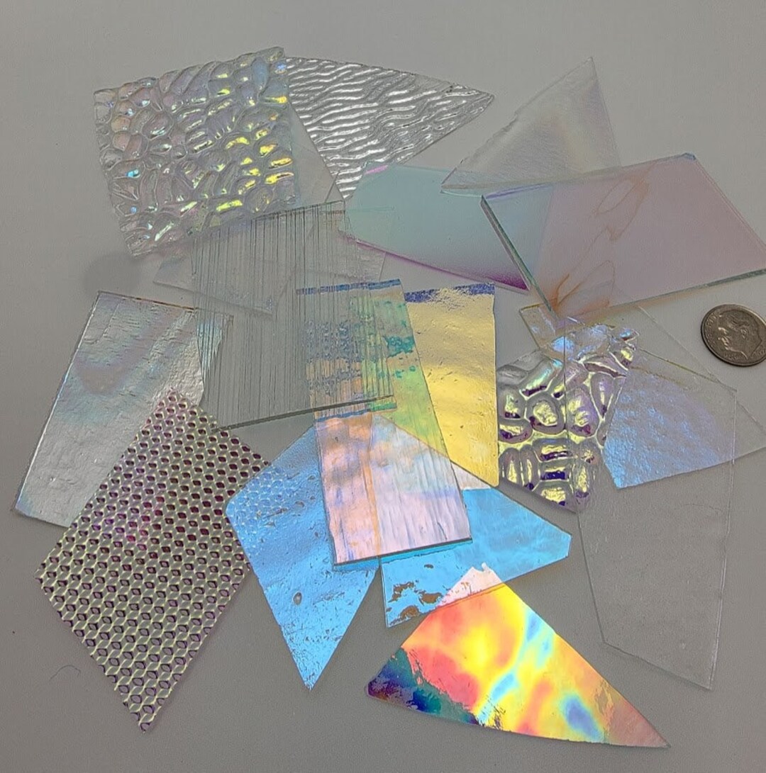 Dichroic Glass Scrap 8 Oz Mix Color Texture on Clear 96 COE Great Mix ...