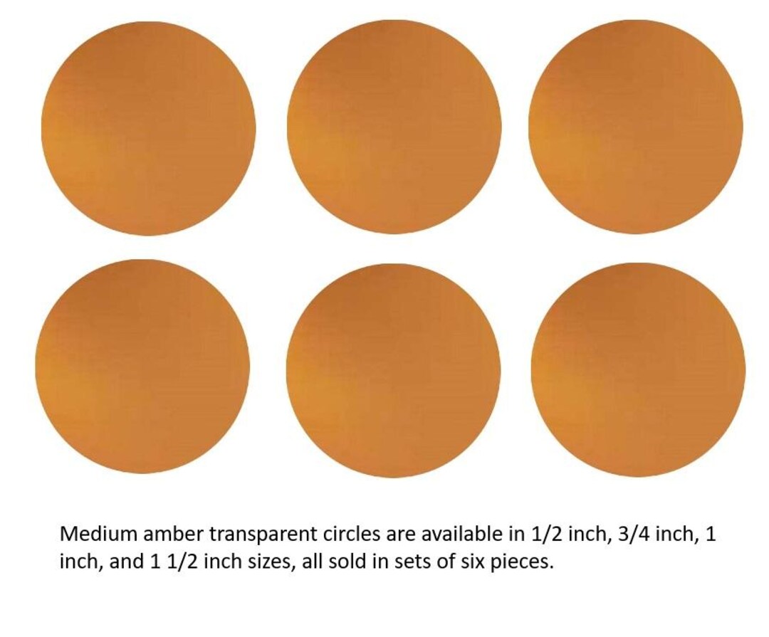 Six 96 COE Medium Amber Transparent Glass Circles Choice 1/2, 3/4, 1, 1 ...