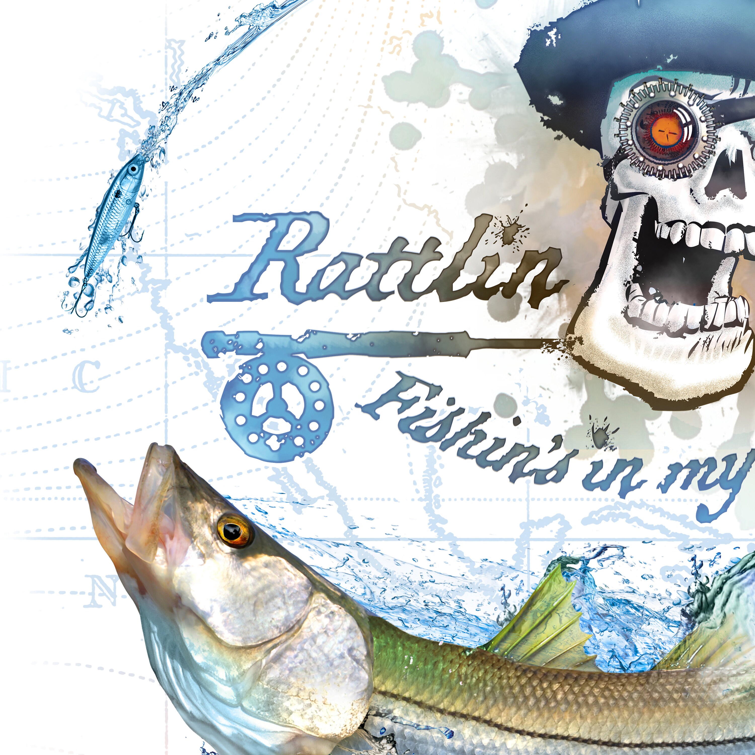 Rattlin Jack UV Skull Logo Snook Fishing Shirt Mens Sun Protection Long ...