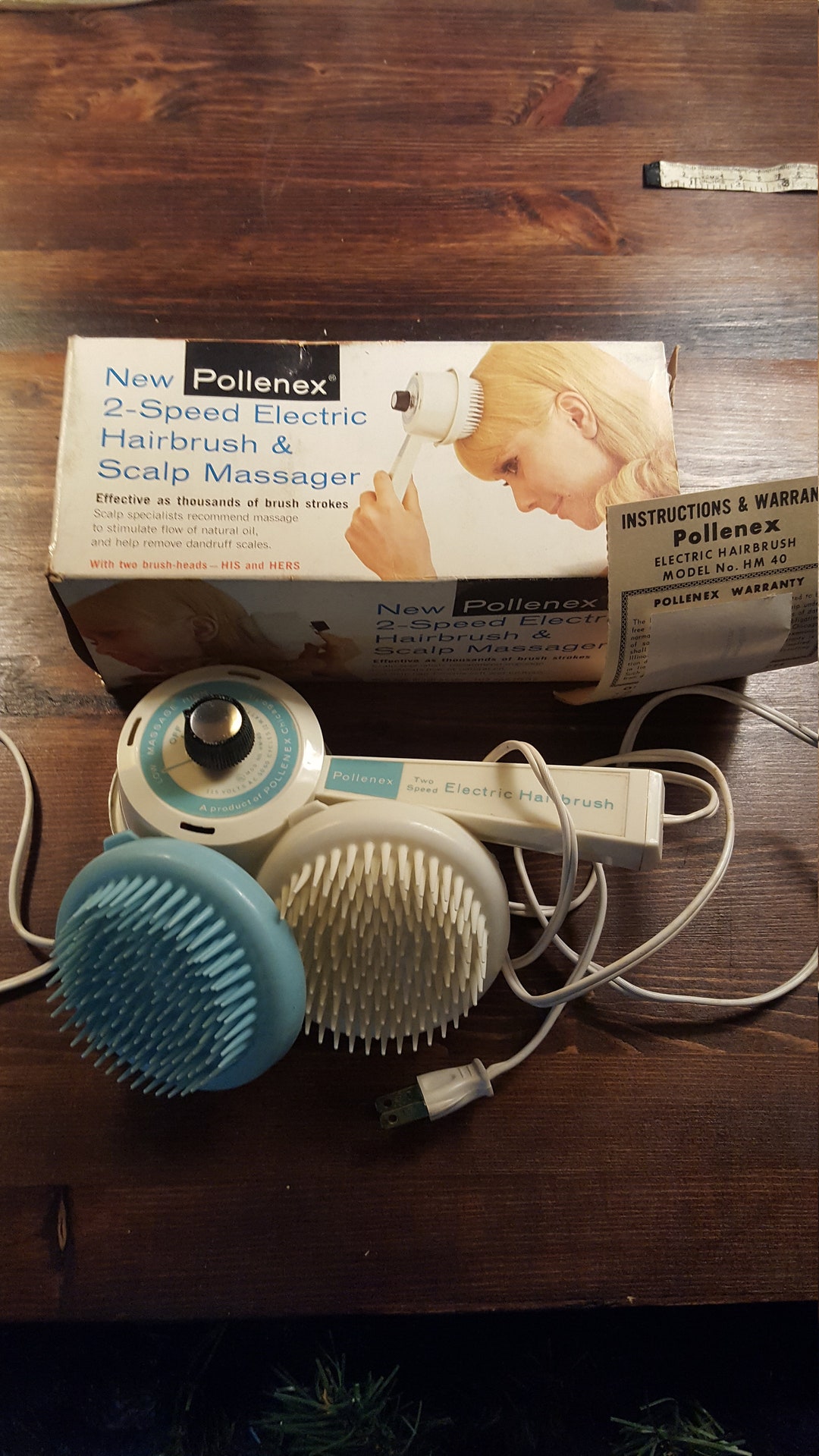 Vintage 2-speed Electric Hairbrush and Scalp Massager by Pollenex, With ...