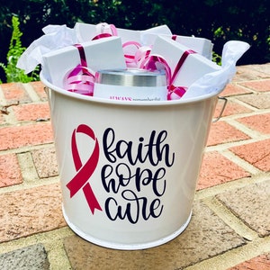 Breast Cancer Awareness Gift Basket, Fight Hope Cure Pink Ribbon Bucket ...