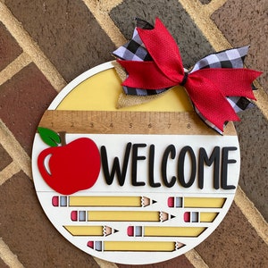 Classroom Welcome Back to School Door Sign, Teacher Apple Pencil Sign ...