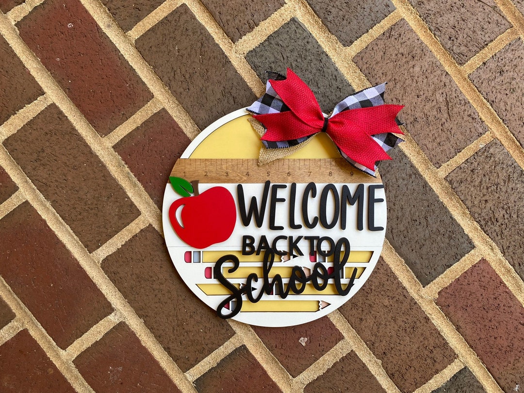 Classroom Welcome Back to School Door Sign, Teacher Apple Pencil Sign ...