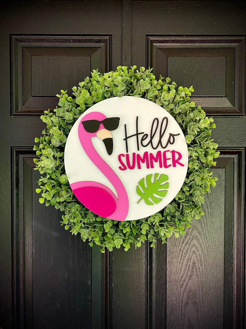 Hello Summer Flamingo Door Sign - Etsy