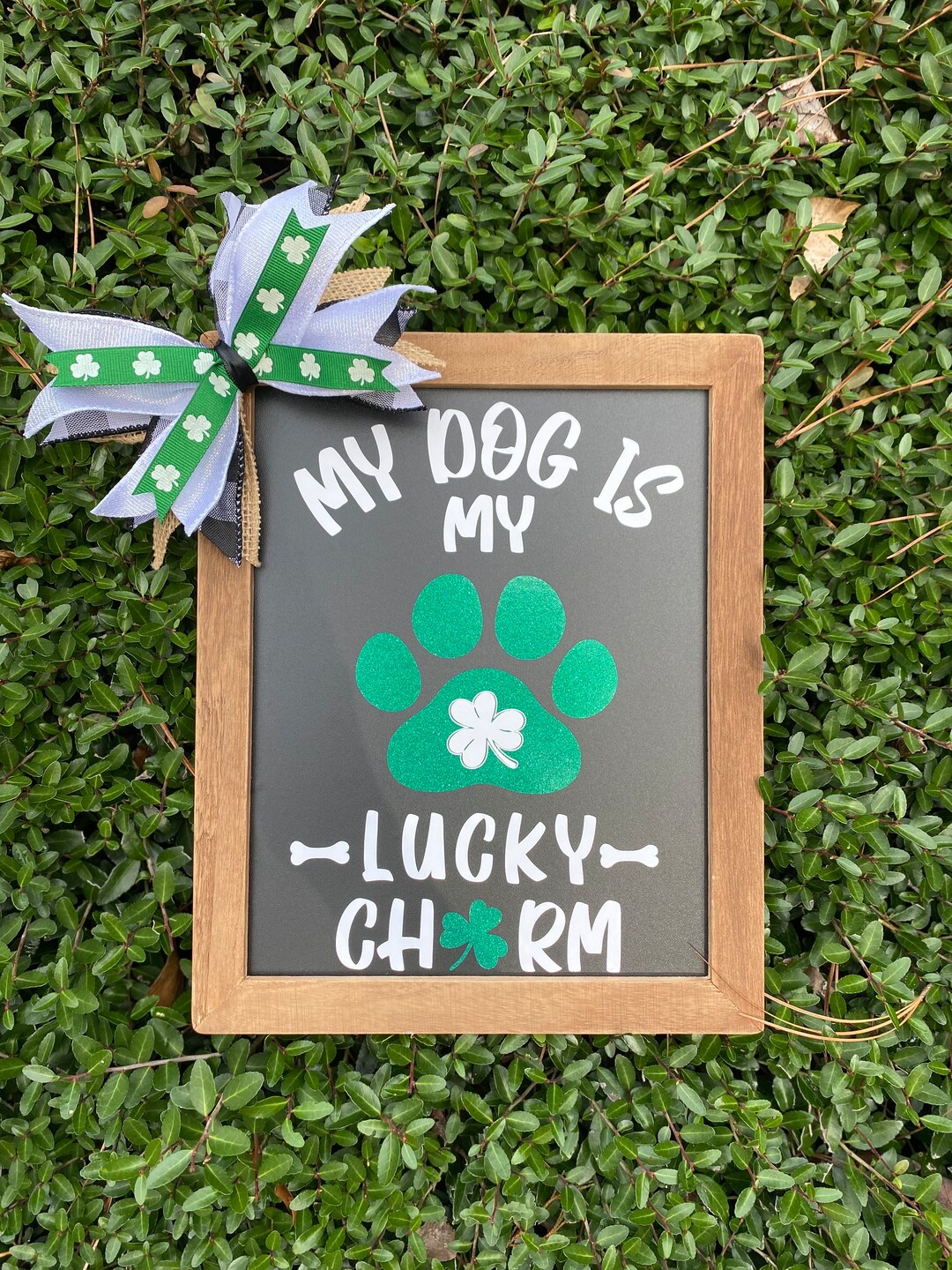 Dog Paw Pet St Patricks Day Sign, Lucky Charm Personalized Dog Decor ...