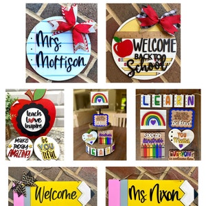 Classroom Welcome Back to School Door Sign, Teacher Apple Pencil Sign ...
