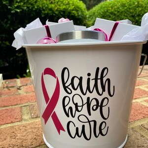 Breast Cancer Awareness Gift Basket, Fight Hope Cure Pink Ribbon Bucket ...