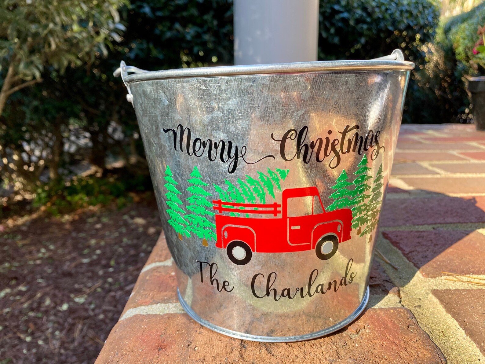 Personalized Christmas Bucket, Red Truck Christmas Bucket, Custom ...