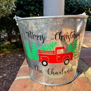 Personalized Christmas Bucket, Red Truck Christmas Bucket, Custom ...