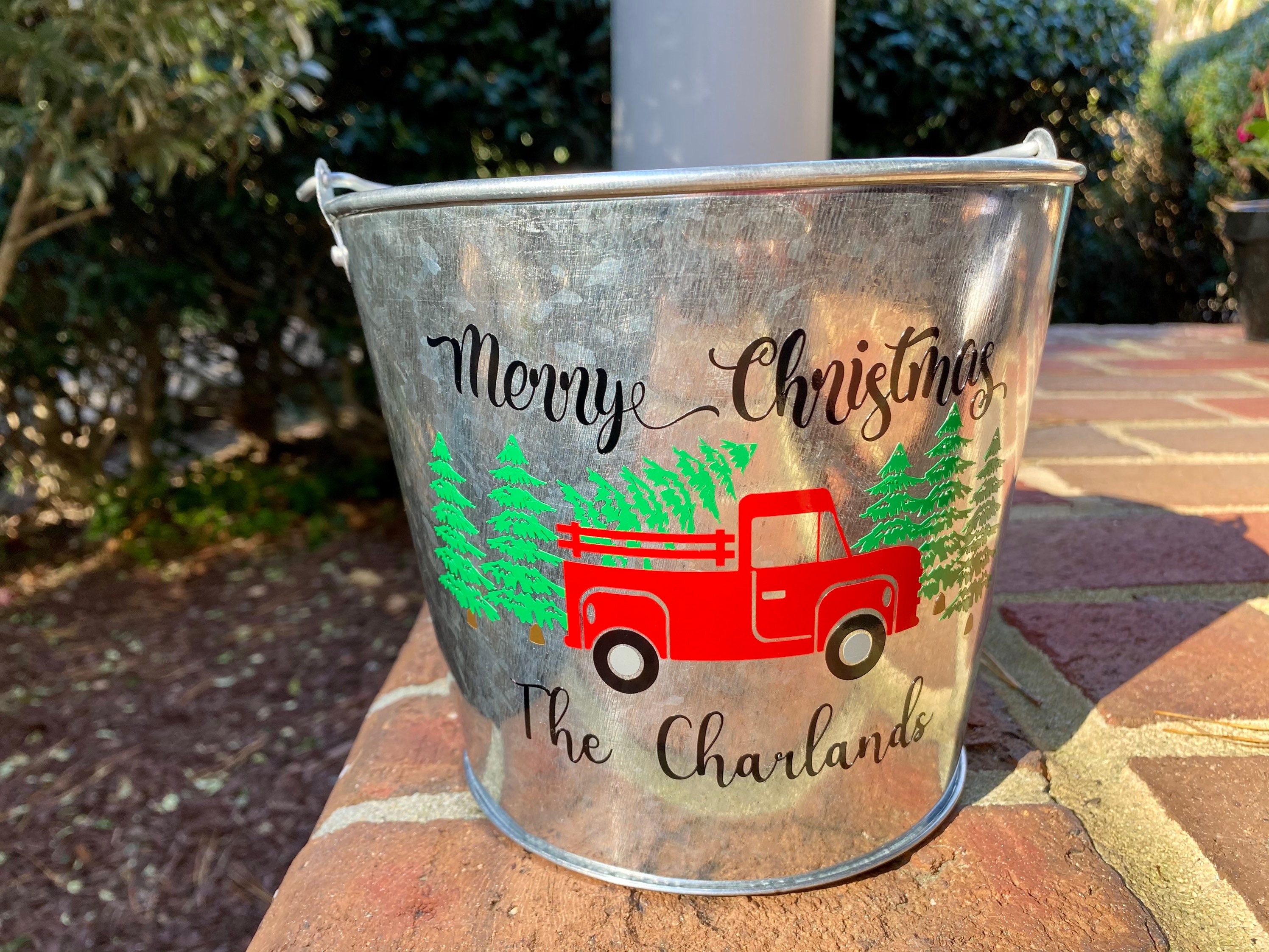 Personalized Christmas Bucket, Red Truck Christmas Bucket, Custom ...