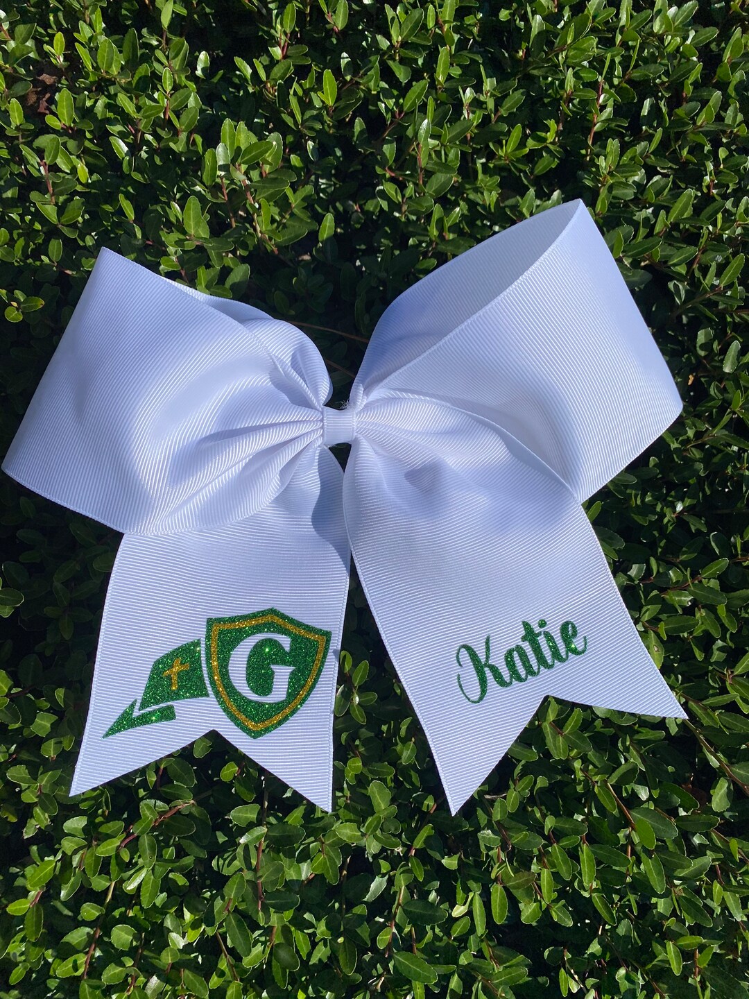 Big White Cheer Bow, Custom Ribbon Dance Team Hair Tie, Monogrammed ...