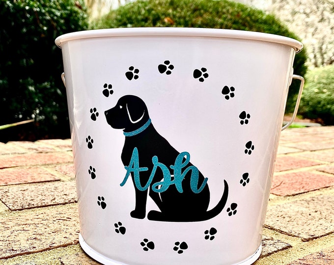 Personalized Pet Treat Bucket, Monogram Lab Dog Toy Basket, Custom ...