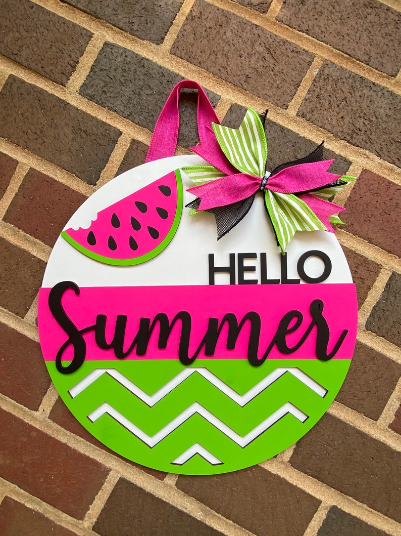 Hello Summer Watermelon Door Sign Door Hanger Decor Pool - Etsy