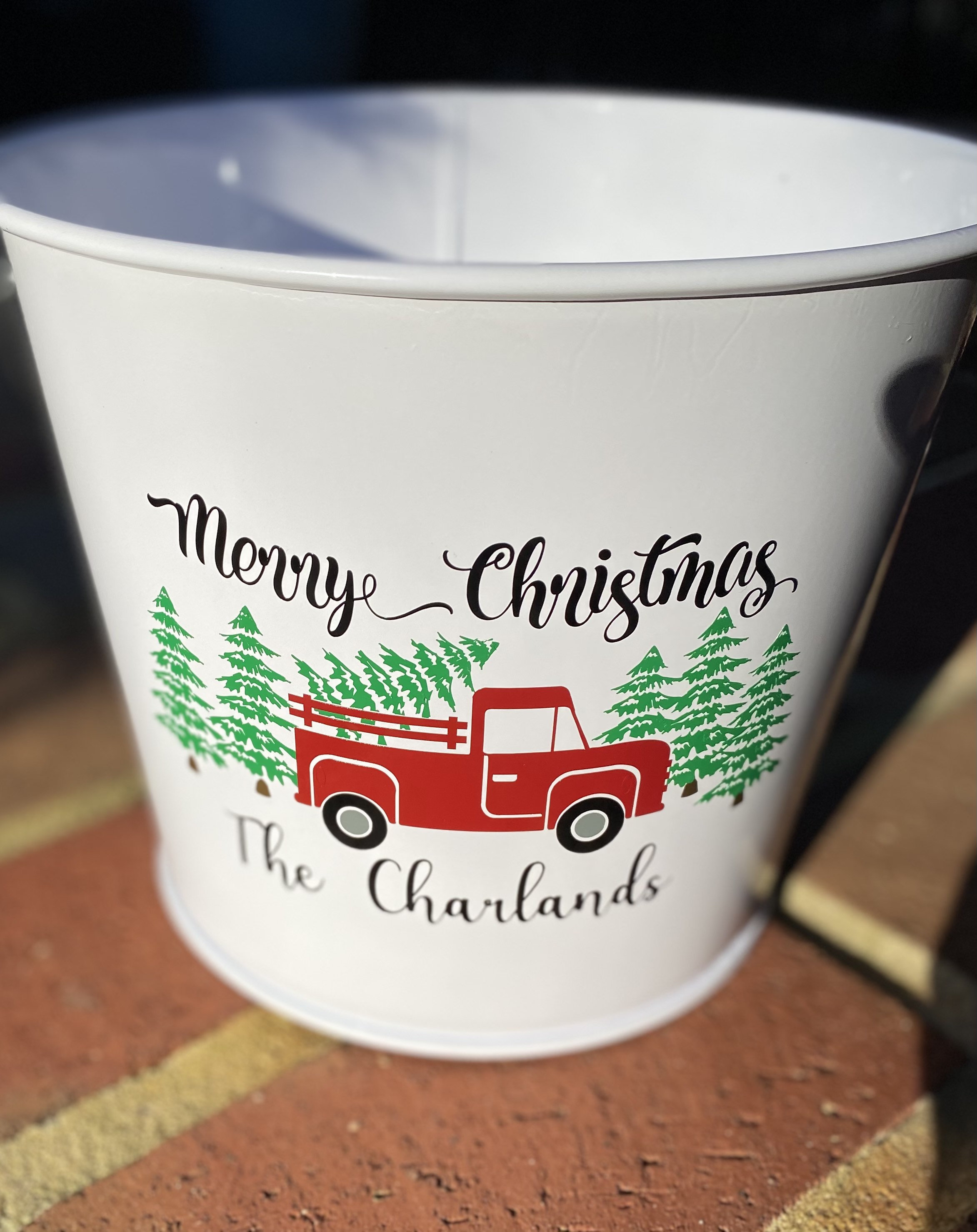 Personalized Christmas Bucket, Red Truck Christmas Bucket, Custom ...