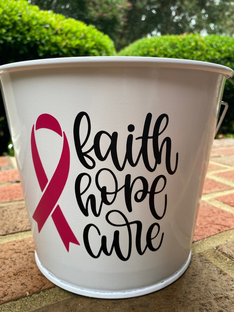 Breast Cancer Awareness Gift Basket, Fight Hope Cure Pink Ribbon Bucket ...