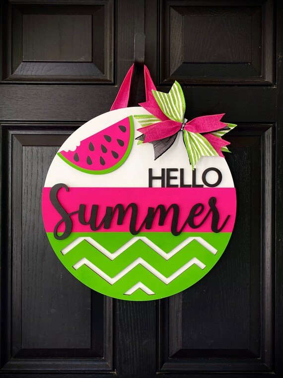 Hello Summer Watermelon Door Sign Door Hanger Decor Pool Etsy