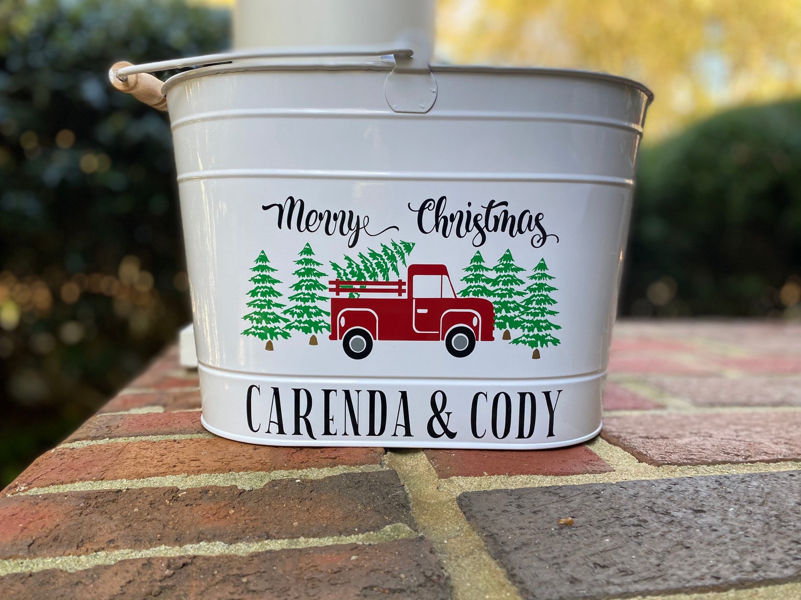 Personalized Christmas Bucket, Red Truck Christmas Bucket, Custom ...