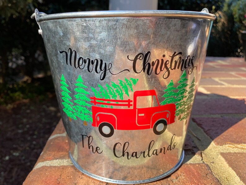 Personalized Christmas Bucket, Red Truck Christmas Bucket, Custom ...
