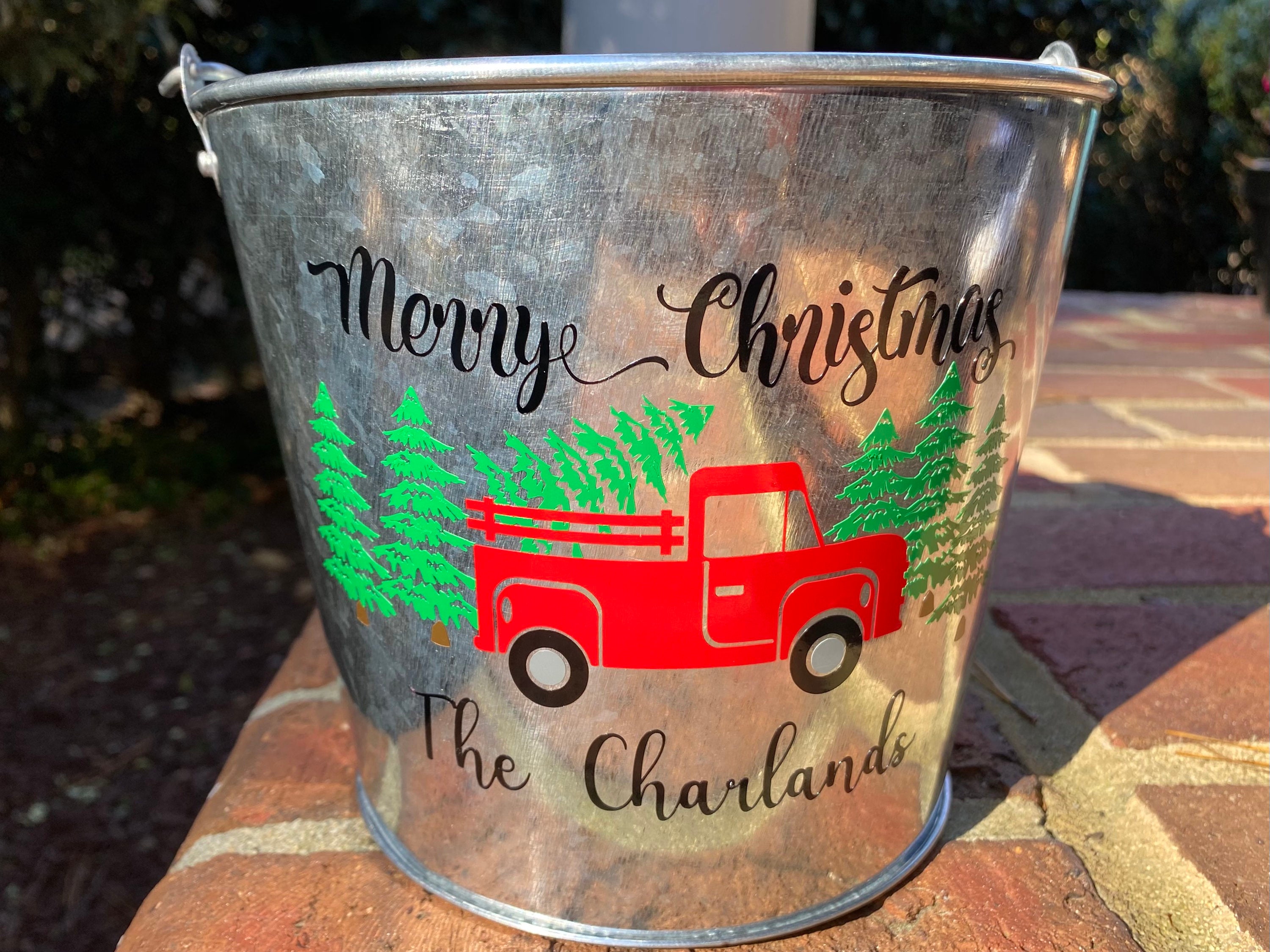 Personalized Christmas Bucket, Red Truck Christmas Bucket, Custom ...